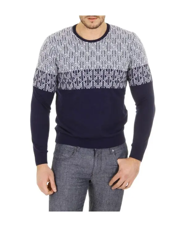 Giorgio Armani Round-neck Long-sleeved Knitted Sweater With Geometric Pattern - Black