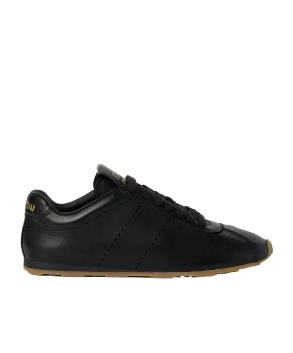 Miu Miu Perforated Leather Lace-up Sneakers - Black