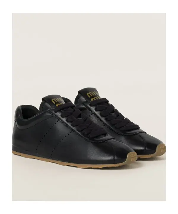 Miu Miu Perforated Leather Lace-up Sneakers - Black