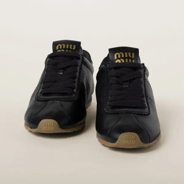 Miu Miu Perforated Leather Lace-up Sneakers - Black