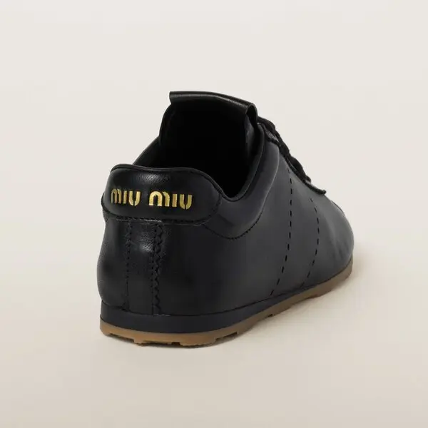 Miu Miu Perforated Leather Lace-up Sneakers - Black