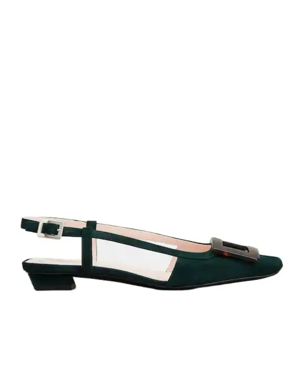 ROGER VIVIER Belle Vivier Suede Slingback Ballerinas - Green