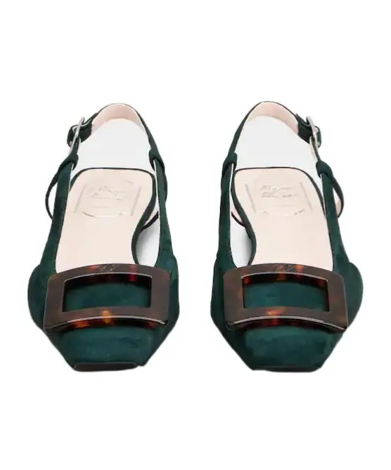 ROGER VIVIER Belle Vivier Suede Slingback Ballerinas - Green