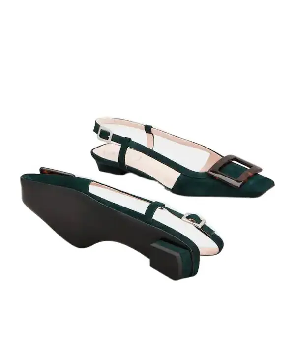 ROGER VIVIER Belle Vivier Suede Slingback Ballerinas - Green