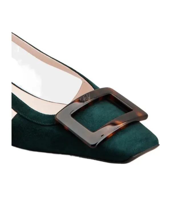 ROGER VIVIER Belle Vivier Suede Slingback Ballerinas - Green