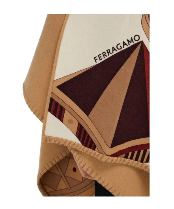 FERRAGAMO Nadir Print Reversible Cape - Bordeaux/camel