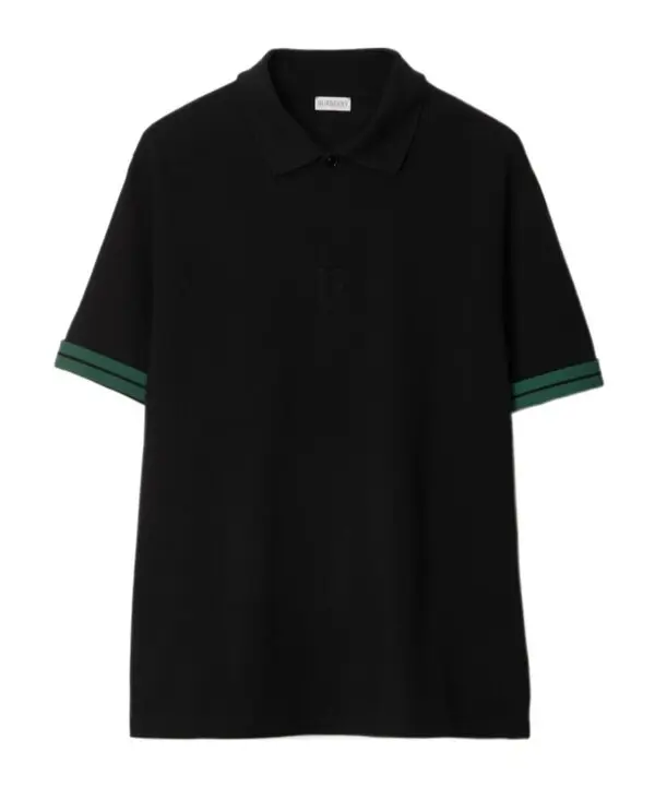 Burberry Striped-cuffs Short Sleeved Polo Shirt - Black