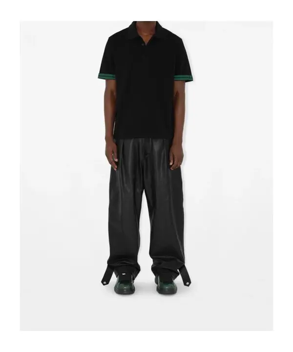 Burberry Striped-cuffs Short Sleeved Polo Shirt - Black