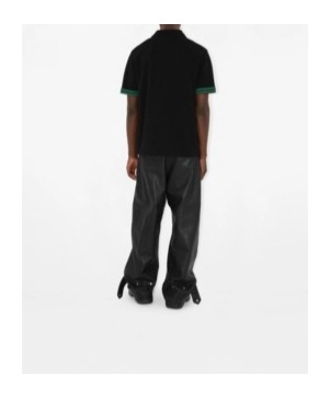 Burberry Striped-cuffs Short Sleeved Polo Shirt - Black