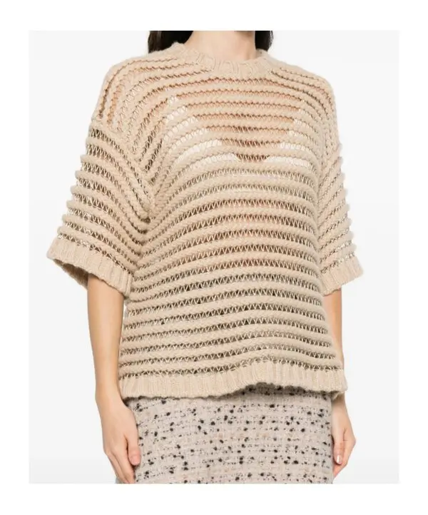 Fabiana Filippi Lurex Crewneck Jumper - Beige
