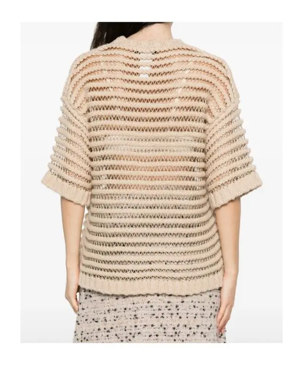 Fabiana Filippi Lurex Crewneck Jumper - Beige
