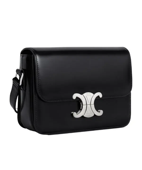 Celine Teen Triomphe Bag In Shiny Calfskin - Black