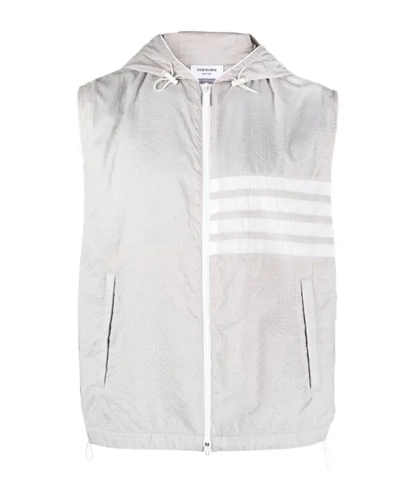 Thom Browne 4-bar Stripe Ripstop Hooded Gilet - Light Gray