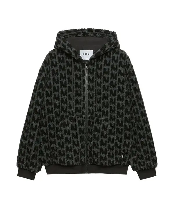 MSGM Towelled Finished Zipped Hoodie - Black And Gray