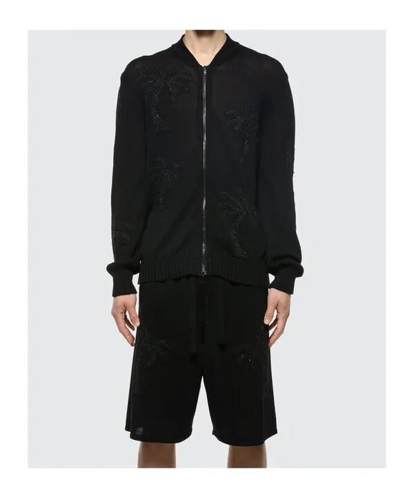 LANEUS Tropical Jacquard Knitted Bomber Jacket
