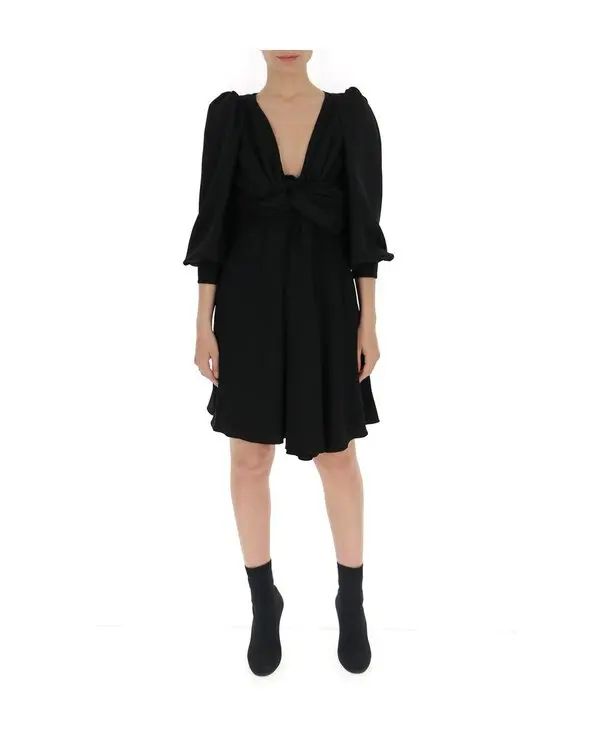 Celine V-neck Twisted Knit Dress - Black