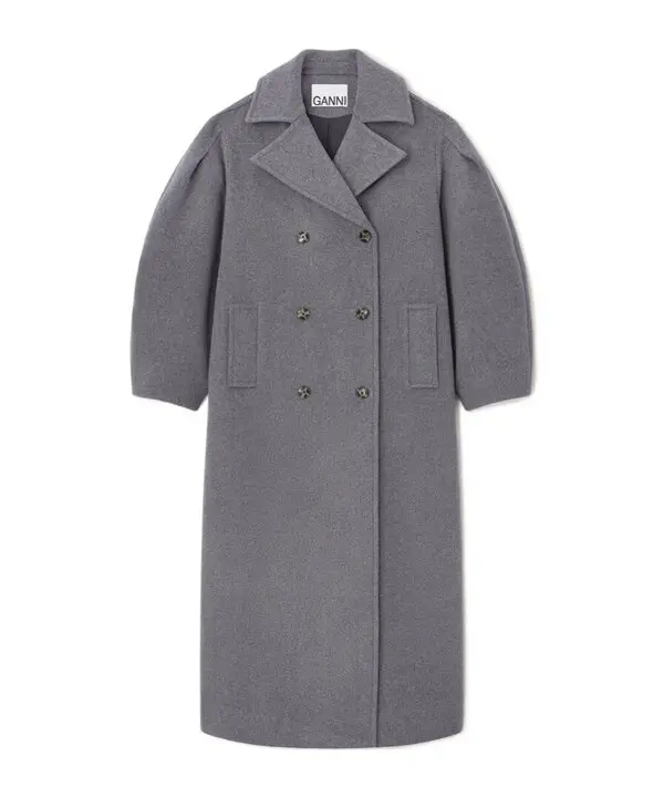 GANNI Oversized Long Pea Coat - Grey