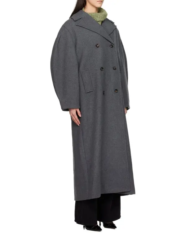 GANNI Oversized Long Pea Coat - Grey