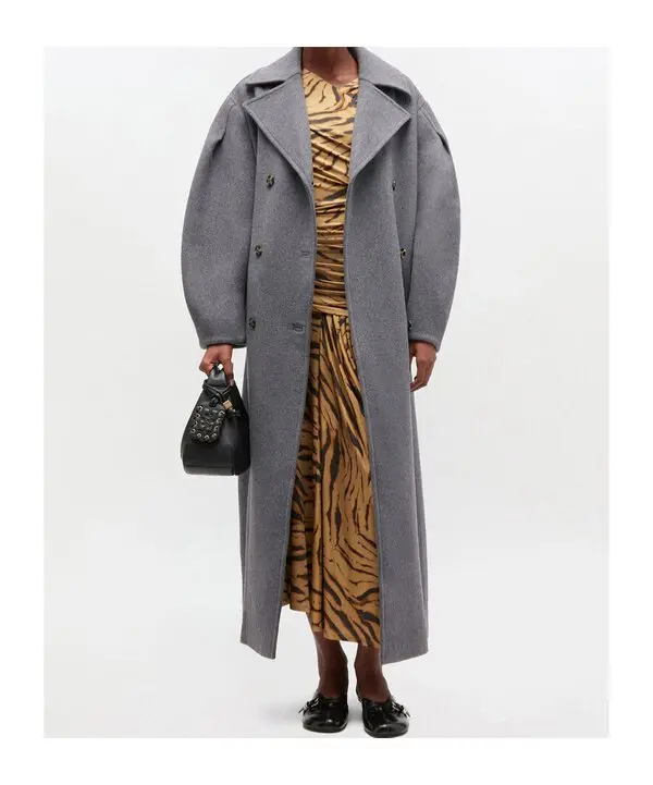 GANNI Oversized Long Pea Coat - Grey