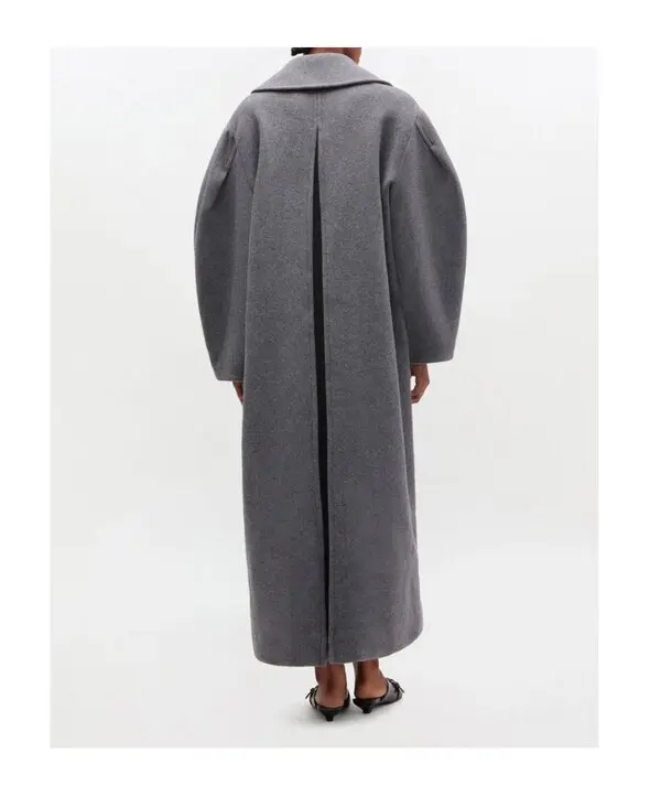 GANNI Oversized Long Pea Coat - Grey