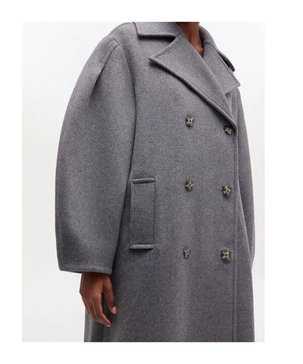 GANNI Oversized Long Pea Coat - Grey