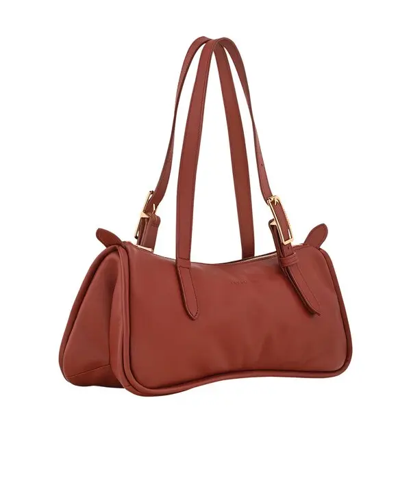 Longchamp Logo Debossed Zip-up Shoulder Bag - Brown