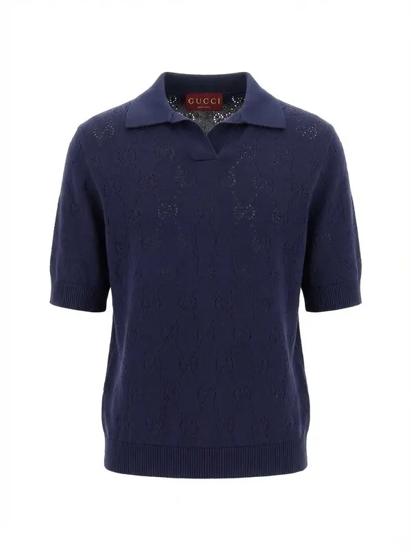 Gucci Gg All-over Openwork Short-sleeved Polo Shirt - Blue