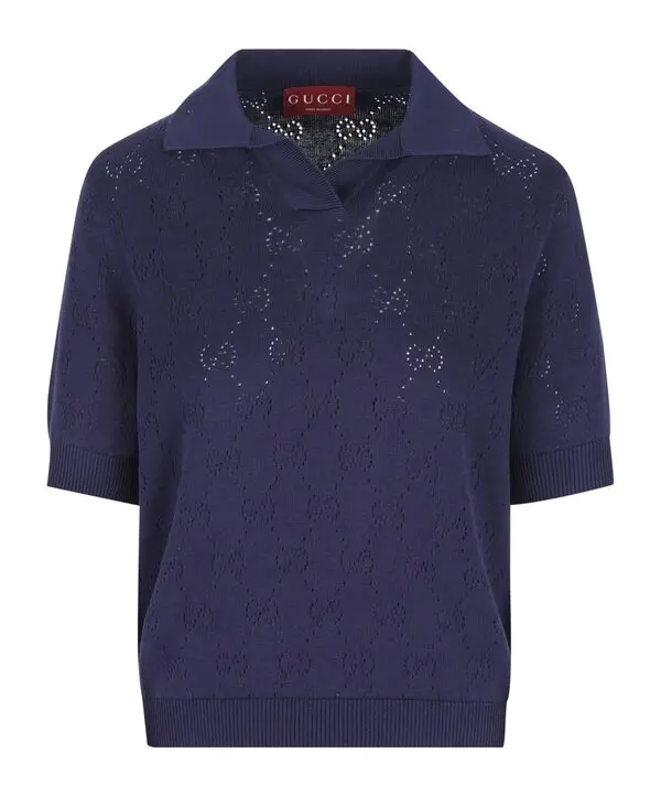 Gucci Gg All-over Openwork Short-sleeved Polo Shirt - Blue