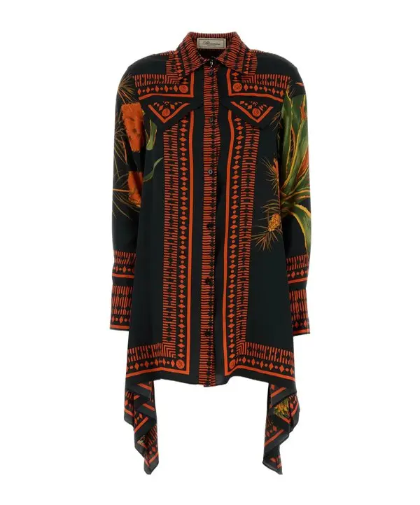 Blumarine Printed Twill Shirt Dress - Black