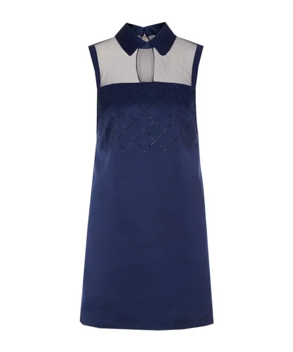 Elisabetta Franchi Embellished Duchesse Satin Sleeveless Dress - Blue