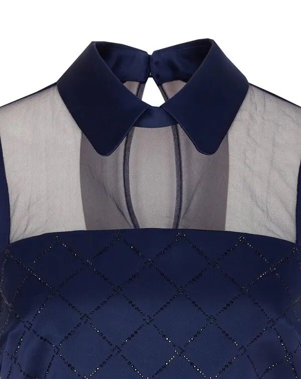 Elisabetta Franchi Embellished Duchesse Satin Sleeveless Dress - Blue