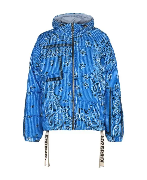 Khrisjoy Corduroy Zip-up Down Jacket With Bandana Print
