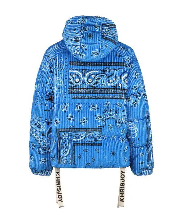 Khrisjoy Corduroy Zip-up Down Jacket With Bandana Print