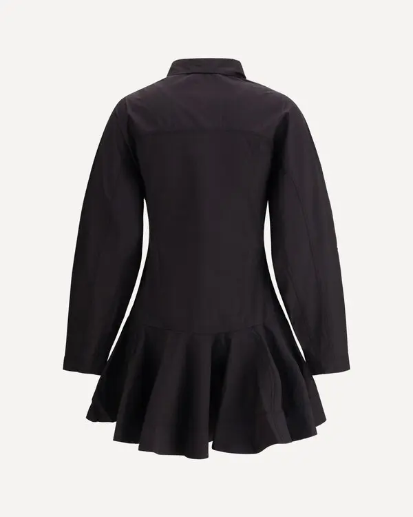 GANNI Mini Shirt Dress With Ruffled Hem - Black