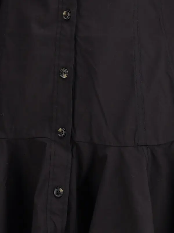 GANNI Mini Shirt Dress With Ruffled Hem - Black