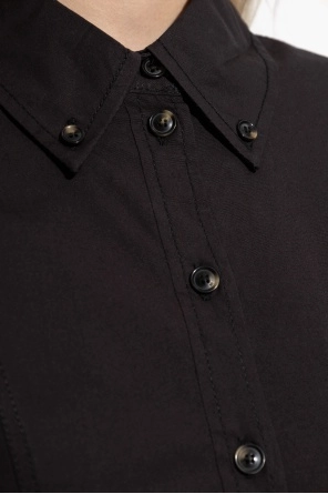 GANNI Mini Shirt Dress With Ruffled Hem - Black