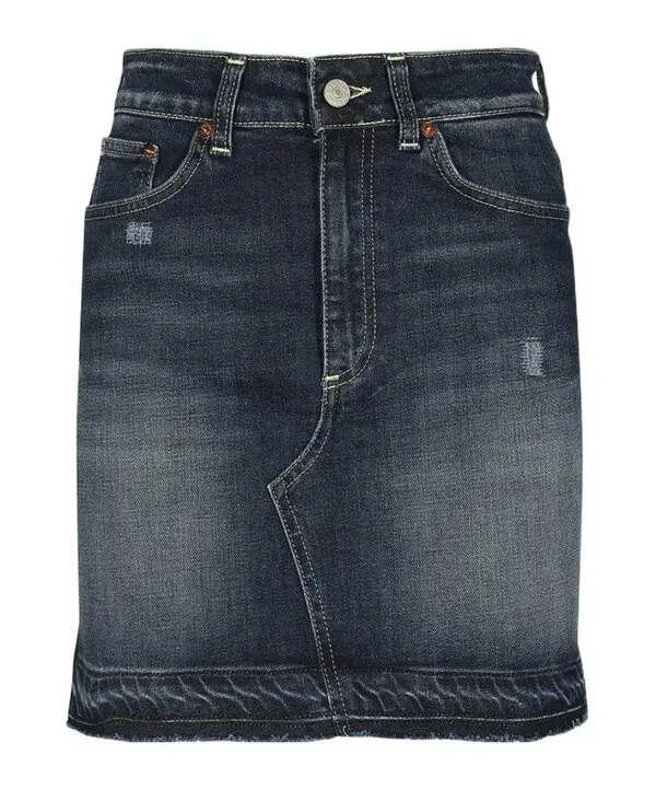 DONDUP Faded Denim Mini Skirt With Belt Rings And Distressed Details - Black