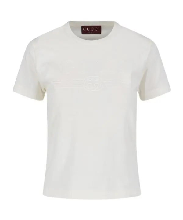 Gucci Medium Cotton Jersey T-shirt With Interlocking G Detail - Ivory