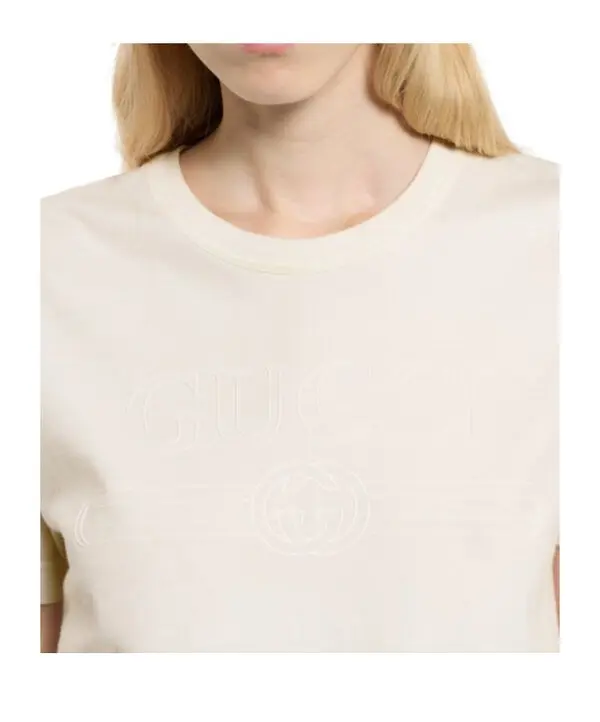 Gucci Medium Cotton Jersey T-shirt With Interlocking G Detail - Ivory