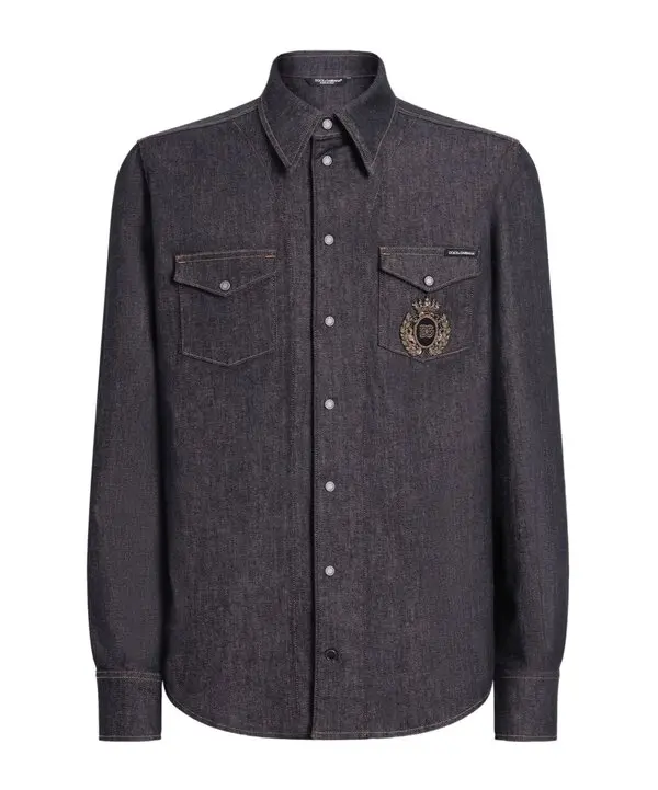 Dolce & Gabbana Dolce Gabbana Heraldic Emblem Denim Shirt - Blue