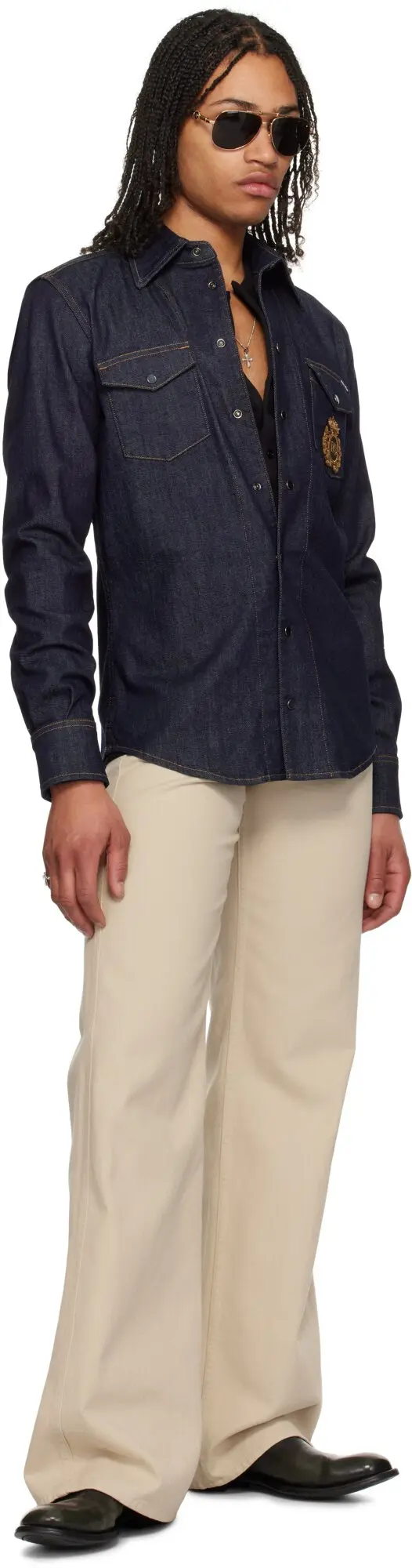 Dolce & Gabbana Dolce Gabbana Heraldic Emblem Denim Shirt - Blue