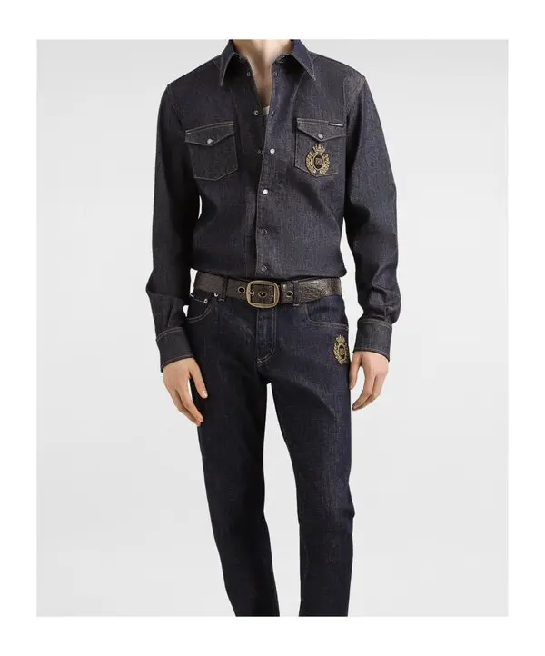 Dolce & Gabbana Dolce Gabbana Heraldic Emblem Denim Shirt - Blue