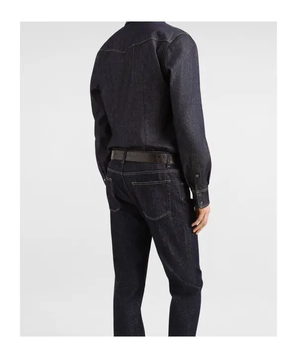 Dolce & Gabbana Dolce Gabbana Heraldic Emblem Denim Shirt - Blue