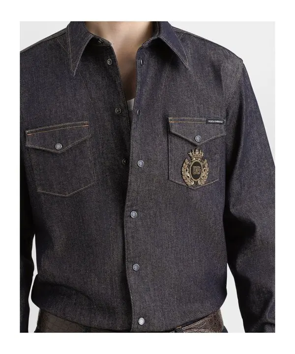 Dolce & Gabbana Dolce Gabbana Heraldic Emblem Denim Shirt - Blue