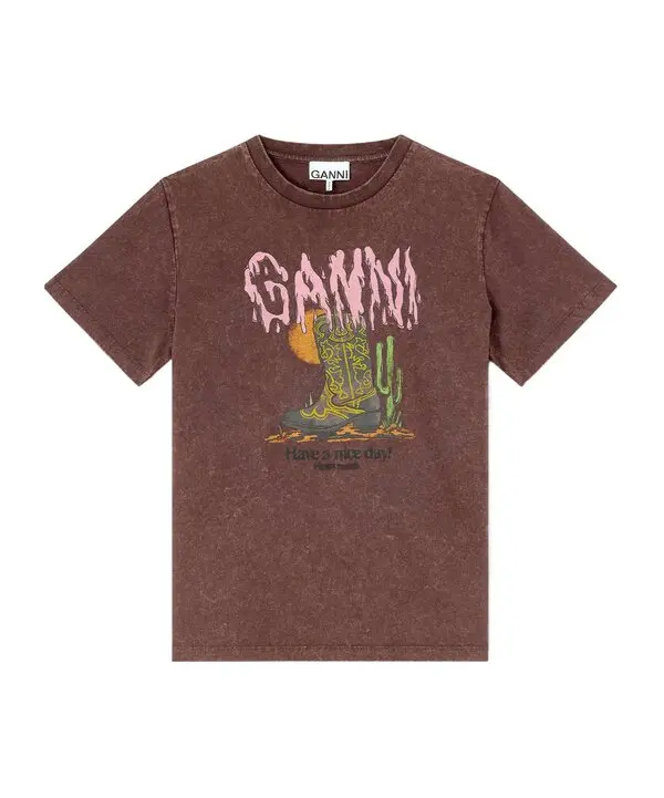GANNI Vintage Wash T-shirt - Chocolate Plum Color