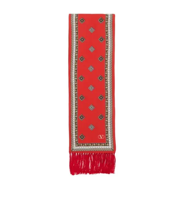 Valentino Garavani Chamber Fringed Edge Scarf - Red