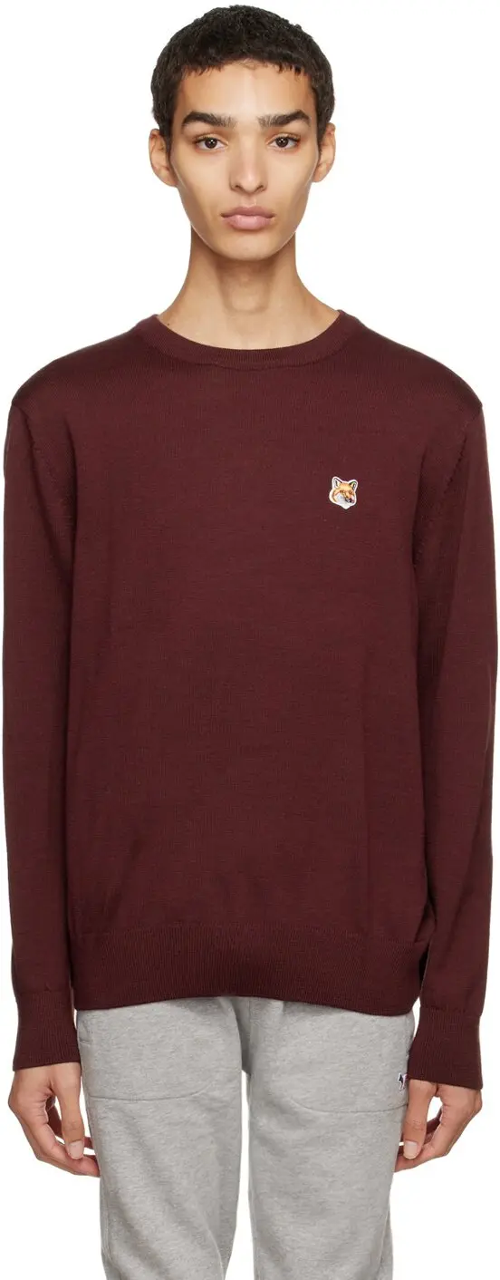 Maison Kitsuné Crew Neck Jumper With Embroidered Logo - Brown