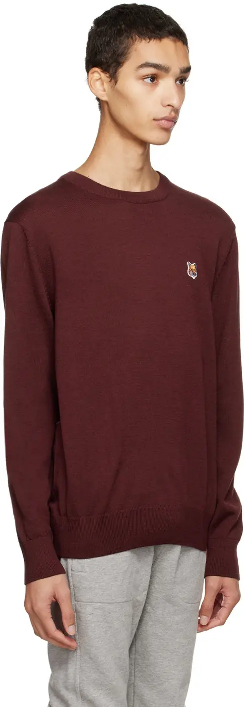 Maison Kitsuné Crew Neck Jumper With Embroidered Logo - Brown