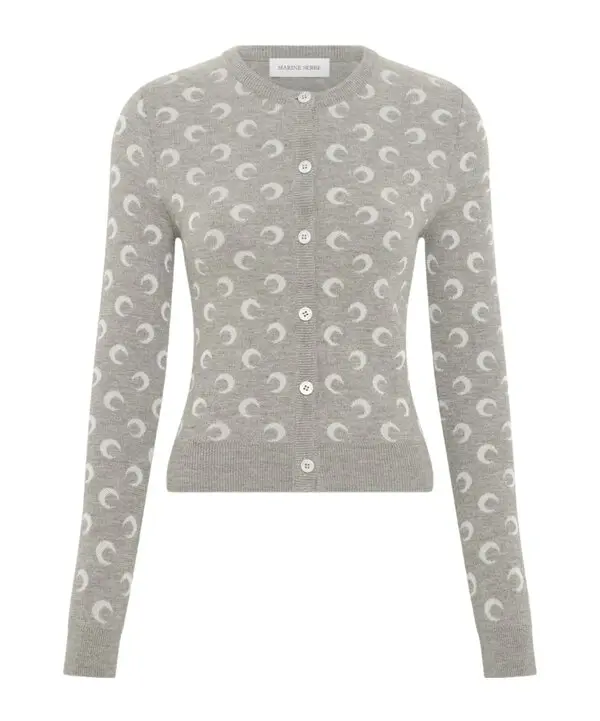 MARINE SERRE Moon Jacquard Knit Fitted Cardigan - Gray