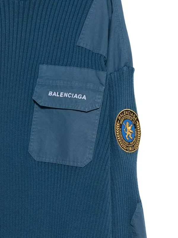 Balenciaga Knitted Jumper With Cuff Badge - Blue